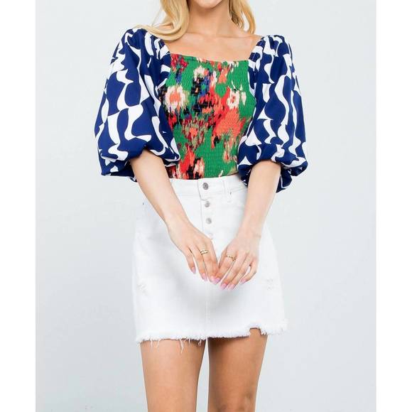THML | Tops | New Thml Alba Puff Sleeve Top In Multi Color | Poshmark
